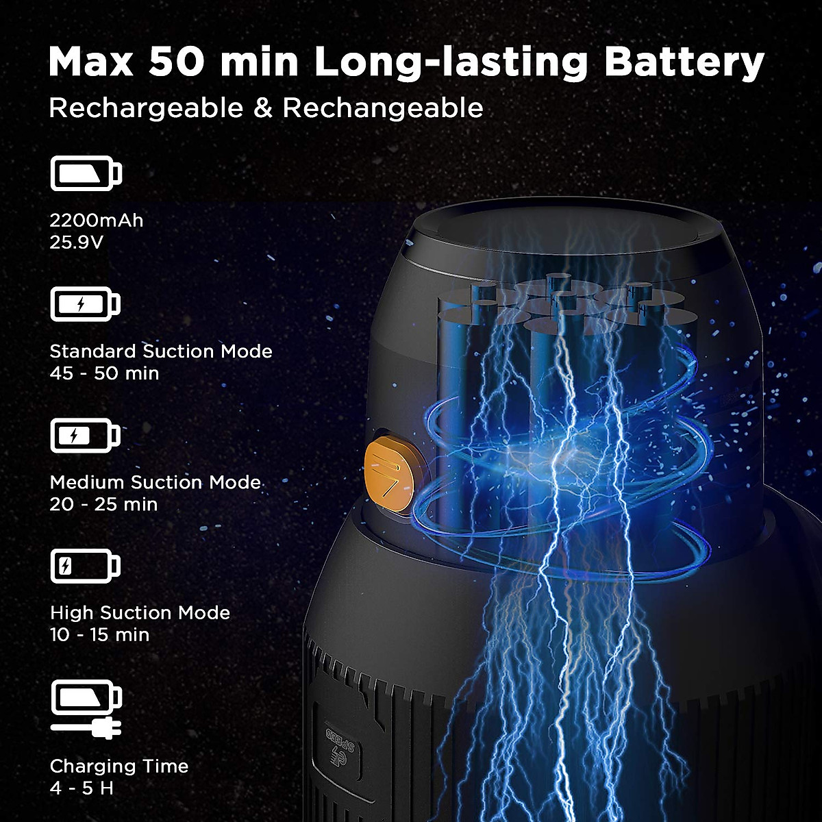 TURBRO Jeeves J22 Cordless Vacuum Cleaner 22kPa Powerful Vac w/Brushless Motor, Stick and Handheld 2-in-1, Wall-Mount, 3X Suction Modes, up to 50 min Runtime, Black