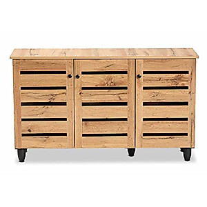 Baxton Studio Gisela Modern and Contemporary Oak Brown Finished Wood 3-Door Shoe Storage Cabinet