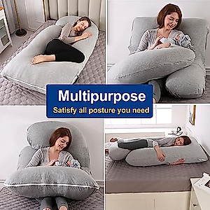 cauzyart Pregnancy Pillows for Sleeping 55 Inches U-Shape Full Body Pillow and Maternity Support - for Back, Hips, Legs, Belly for Pregnant Women with Removable Washable Knit Cotton Cover