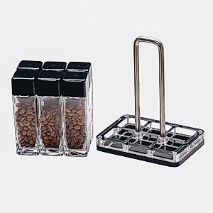 Normcore 6 Tubes Single Dose Espresso Bean Cellars, Coffee Beans Storage Tube Vial Vault with One-Way Exhaust Valve, Glass Coffee Bean Capsules with Display Stand and Funnel