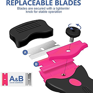 DEKEones Razor Blade Scraper, 2 Pack Double Edged Razor blade Scraper Tool with 30 Pcs Razor Blades, Glass Scraper for Windows, Decals, Tint, Stickers, Labels, Caulk, Adhesive（Pink）