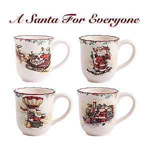Bico Santa On The Way Ceramic Mugs, Set of 4, for Coffee, Tea, Drinks, Microwave & Dishwasher Safe