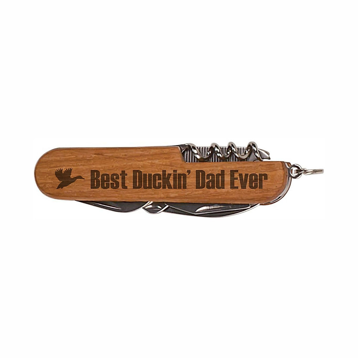Funny Dad Gifts Best Duckin Dad Ever Wooden 8-Function Multi-Tool Pocket Knife Laser Engraved Dark Wood Folding Knife