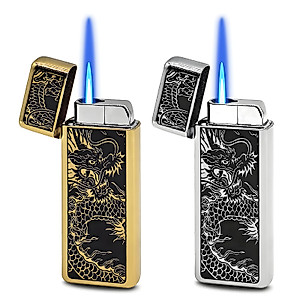 Torch Lighter, 2 Pack Jet Flame Dragon Design Butane Lighters, Refillable Jet Torch Lighter with Adjustment Tool, Portable Adjustable Jet Flame Lighter for Indoor,Outdoor,Family Use(without Butane)
