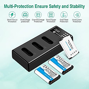 FirstPower NP-BX1 Battery 3-Pack and Triple Slot Charger for Sony ZV-1 Sony DSC-RX100, DSC-RX100 II, DSC-RX100M II, DSC-RX100 III, DSC-RX100 IV, DSC-RX100 V/VII and More