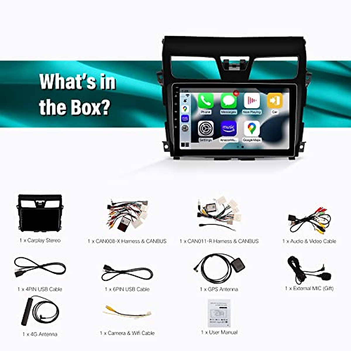 Wireless Apple Car Play Radio, ViaBecs 10.2” Bluetooth Car Stereo for 2014-2018 Nissan Altima Support Android Auto, Bluetooth 5.0, GPS Navigation, Subwoofer, SWC, 36-EQ DSP, AM/FM Car Radio Receiver