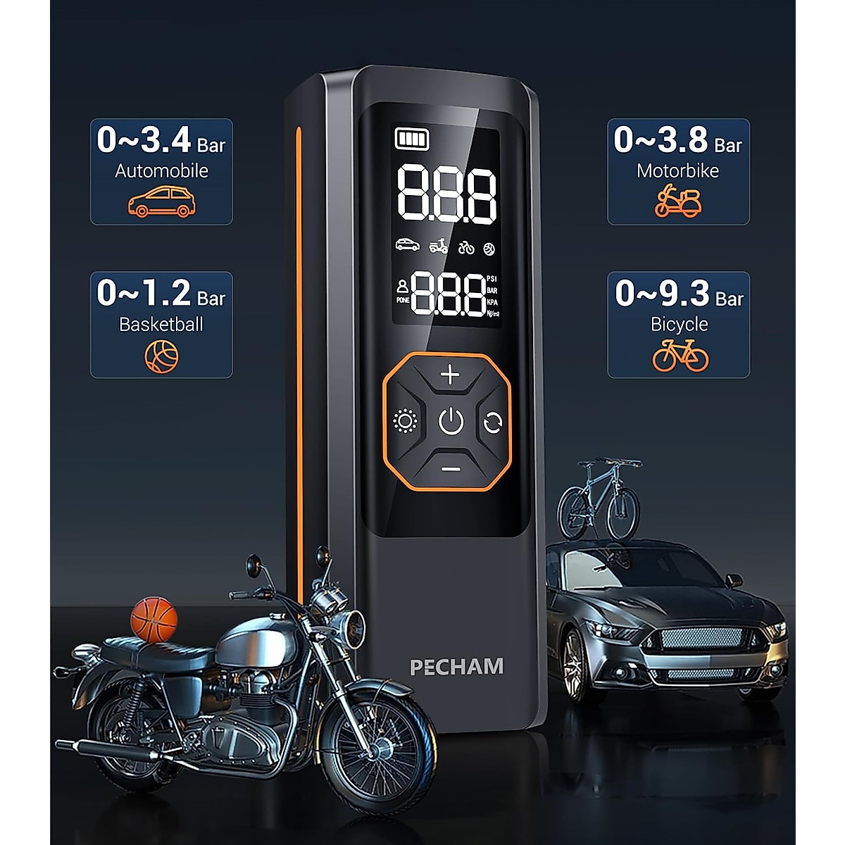 PECHAM Tire Inflator Portable Air Compressor,USB 5V 8000mAh Battery 150 PSI Cordless Tire Pump Electric Air Pump for Car Tires,Fits Car/Truck/Motorcycle/Balls/Bicycles