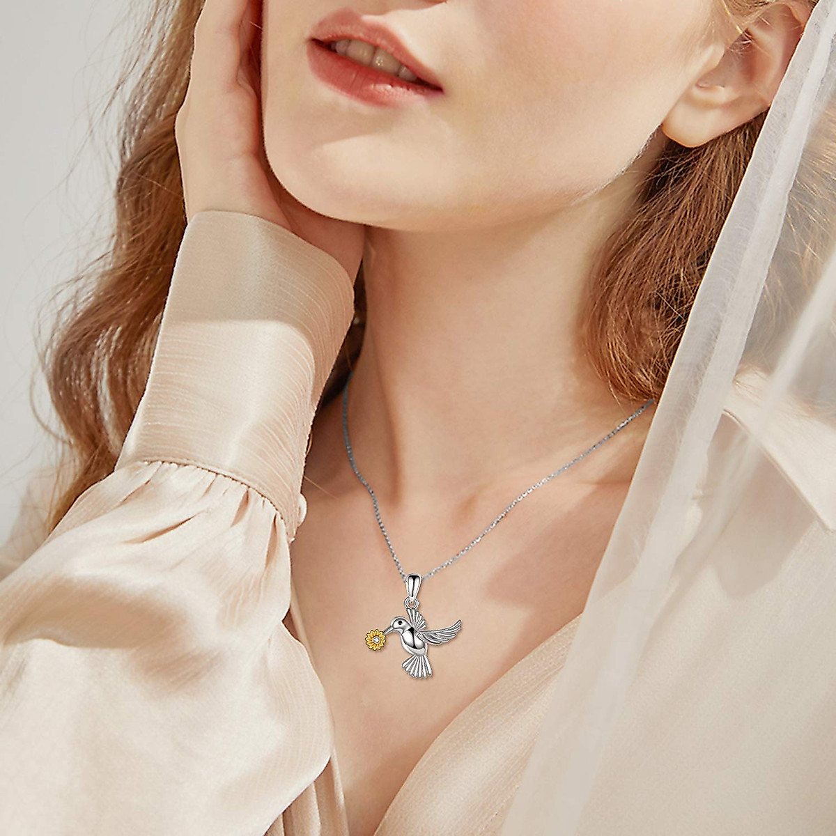 ONEFINITY Cremation Jewelry for Ashes Sterling Silver Sunflower Hummingbird Memorial Urn Necklace for Ashes Hummingbird Pendant Keepsake Memory Necklace Gifts for Women