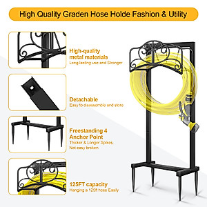 SHOMEXTOL Garden Hose Holder -Freestanding Heavy Duty Hose Hanger,Upgraded Water Hose Holder Holds 100-feet Hose,Sturdy Hose Stand and Hose Storage Rack for Lawn & Yard,Black