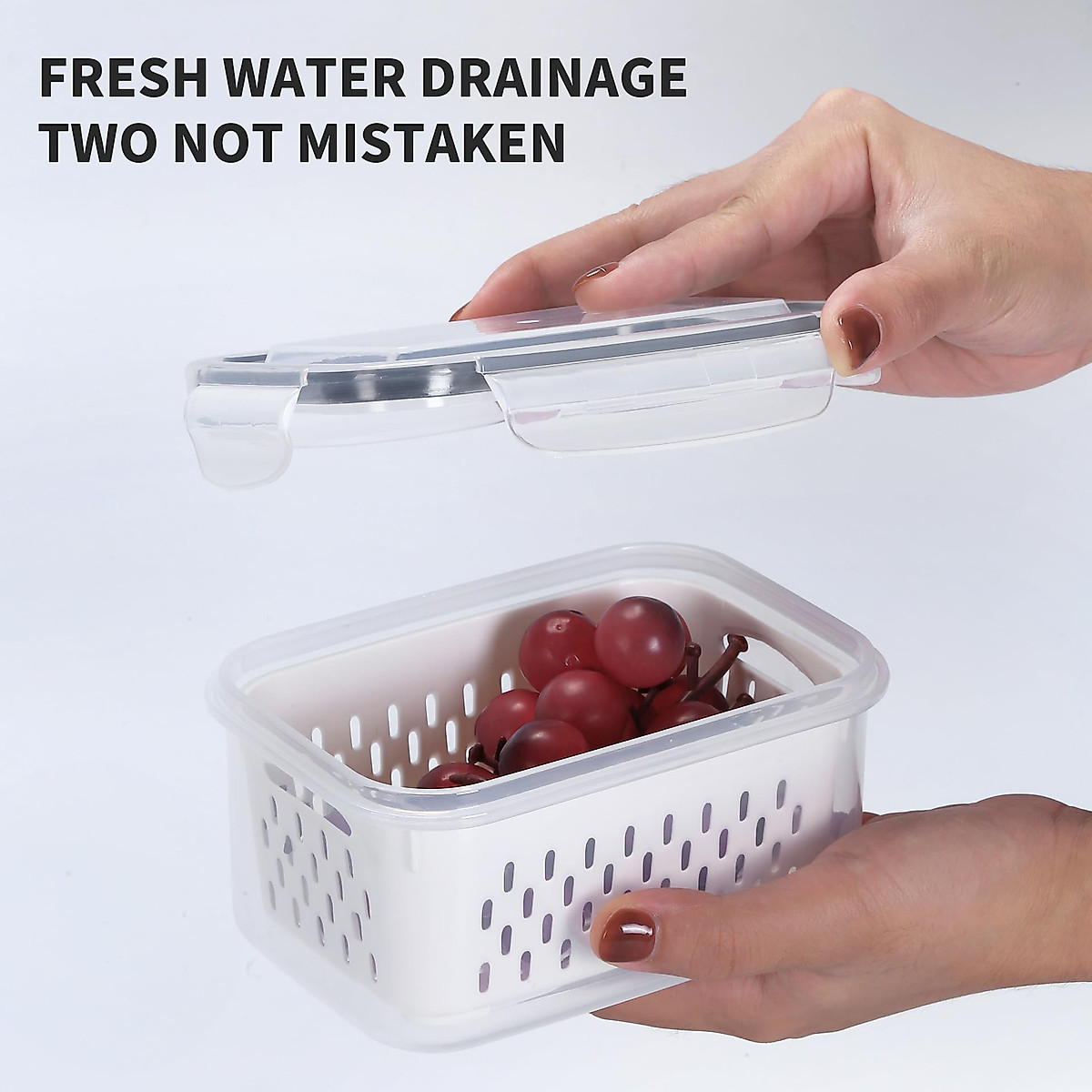 4 PCS Large Fruit Storage Containers for Fridge with Removable Colanders, Airtight Food Storage Containers with Lids, 4 in 1 Produce Containers Keep Food Meat Fresh Longer (0.38L+0.8L+1.7L+3.15L)