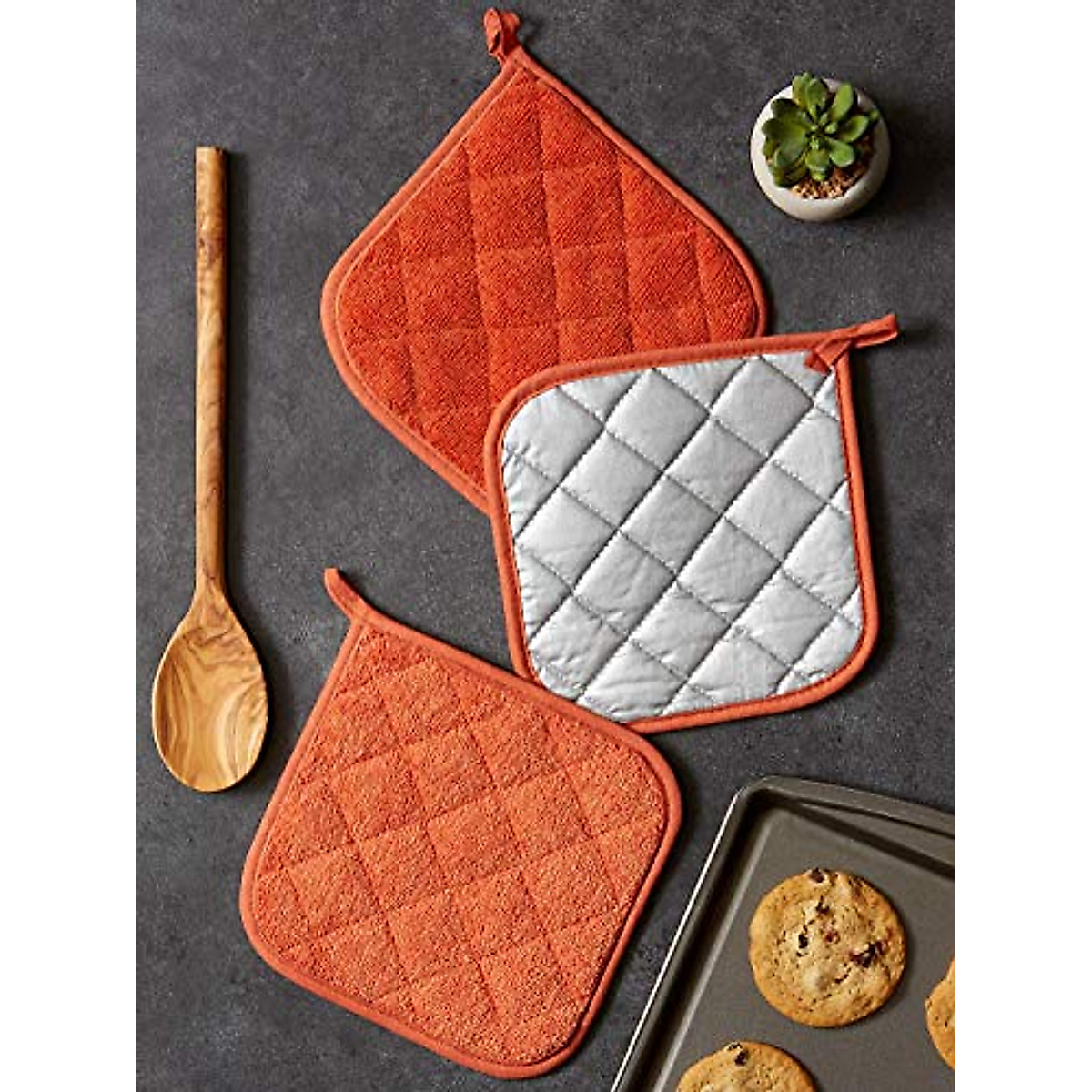 DII Basic Terry Collection Quilted 100% Cotton, Potholder, Spice, 3 Piece