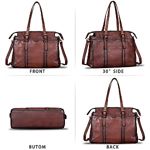 IVTG Genuine Leather Handbag for Women Vintage Handmade Top Handle Bag Crossbody Satchel (Coffee)