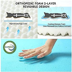 2 in 1 Calming Dog Beds for Large Dogs, Dual Layer Orthopedic Egg Crate Foam & Memory Foam Faux Fur Shag Pet Mattress Warming Rectangle Cuddle Bed Comfy Anti Anxiety, Washable Cover Anti-Slip