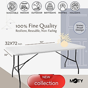 Fitted Rectangle Tablecloth for 6 Foot Tables – Reusable Elastic Edge Table Cover for Folding Banquet Tables – Washable 100% Polyester Fabric with Mitered Corners for Parties and Picnics (32x72 inch)