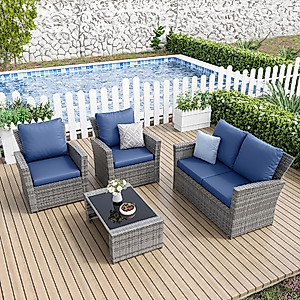 Amopatio Patio Furniture Set, 4 Pieces Outdoor Patio Furniture Wicker Sectional Sofa Outdoor Patio Set Patio Conversation Sets, Grey