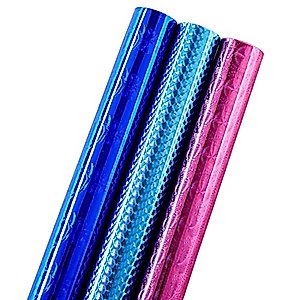 Wrapping Paper Holographic Foil Gift Wrap 17.3 x 200 In Per Roll (73 Sq Ft Total) 3 Designs