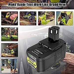 REACELL 2Pack 6.0Ah 18 Volt Replacement Batteries for Ryobi Lithium 18V Battery P197 P189 P108 P191 P190 P102 P103 PBP005 P104 P105 P107 P122 Compatible for Ryobi 18V Cordless Tools