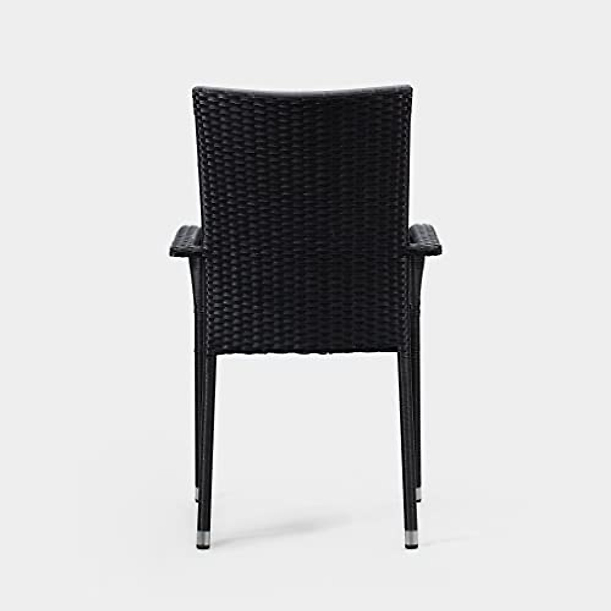 Patio Sense Morgan Outdoor All-Weather Wicker Stacking Woven No Assembly Steel Powder Coated Frame Lightweight Indoor Outdoor Porch Backyard Lawn Garden Balcony - Black - Set of 4