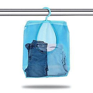 Clothespin Bag, Multi Purpose Hanging Mesh Storage Bag Clothespin Bag with Hanger for Socks Stockings Bra Underwear Bathroom(Blue)