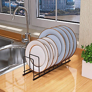 PINNIYOU Pot Lid Organizer, 2 Pack Kitchen Plate Pot Lid Rack Holder Rest, Storage Cutting Boards, Bakeware, Pots & Pans Serving Trays, Reusable Containers in Cabinet Pantry, USU201, Black