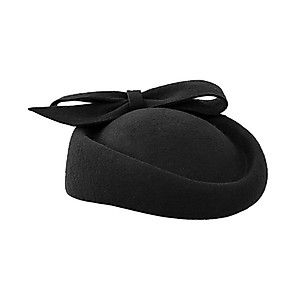 Z&X Wool Felt Fascinator Winter Women Elegant Pillbox Hat Bowknot Kentucky Derby Church Hat Retro Fedoras (032 Black), One Size