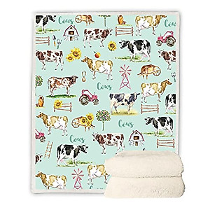 Cow Blanket, Cow Print Blanket, Cow Decor Bedding Throw Blanket, Spring Summer Sunflower Farmhouse Throw Blanket, Cow Gifts for Cow Lovers, Throw Blankets for Bed Sofa Travel Couch 50''x 60''