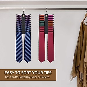 ZEDODIER Wooden Tie Rack, Tie Hanger for Men Closet, 20 Storage Capacity, Non-Slip Rotatable Tie Organizer, Hanging Space Saving Holder, Black