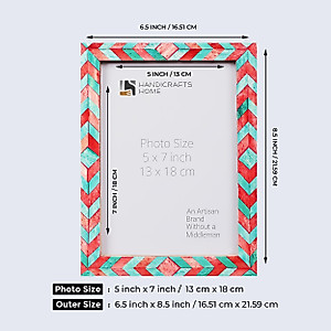 Handicrafts Home Picture Frames - Chic Boho Wall Décor Photo Frame, Green-Red 5"x 7"