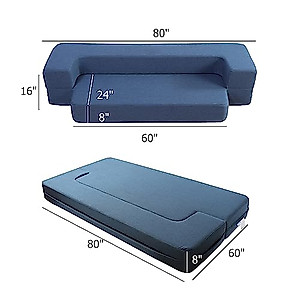 MAXDIVANI WOTU Folding Bed Couch 8" Fold Out Couch Sofa Bed Memory Foam Mattress Comfortable Sofa, Floor Couch Sleeper Sofa Foam Queen, Dark Blue
