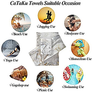 CaTaKu Towel Bathroom Sets, Marble Towels 3-Piece, 1 Bath Towel, 1 Washcloth, 1 Hand Towel, White and Gold Decorative Towel Set of 3 Soft Luxury for Home Kitchen Hotel Gym Swim Spa