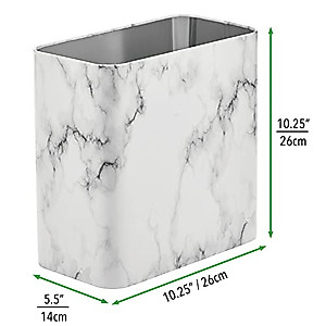 mDesign Small Rectangular Steel Trash Can, Narrow Wastebasket, Slim Garbage Container Bin, 2.4 Gallon for Bathroom, Bedroom, Kitchen, Home Office, Dorm, Recycling Waste Basket - Marble Print, Pack of 1