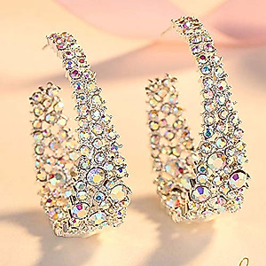 CEJUG Statement Earrings for Women Bohemian Large Dangle Drop Hoop Earring AB Rhinestone Crystal Sterling Silver Post Jewelry