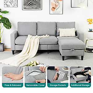 Kikihuose Modular Sectional Sofa Couch, L Shaped Couch with Storage Ottoman, Convertible Sofa with Chaise, Modern 3 Seater Comfy Couch for Living Room, Apartment, Small Space