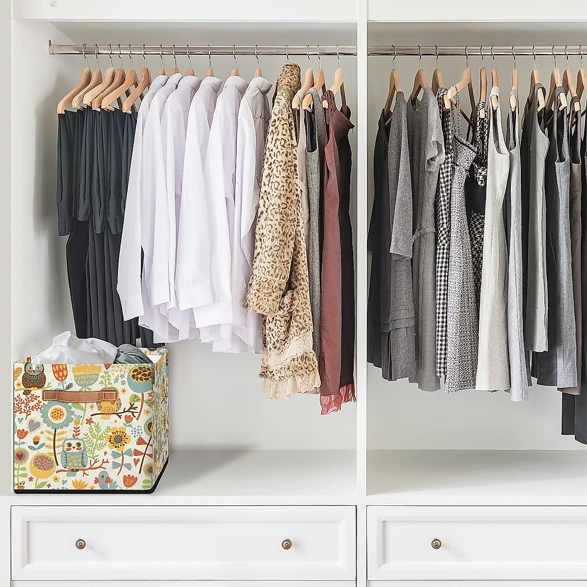 13x13x13 Storage Cube Bins Flower Owl Fabric Storage Cubes 13 inch Collapsible Storage Bins Animal Birds Cubby Storage Baskets for Organizing Shelf Cabinet Bookcase Boxes