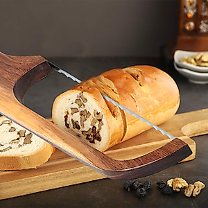 HOTTOR Bread Knife for Homemade Bread,Wooden Sourdough Bread Slicer with Bow Design,Premium Stainless Steel Serrated Saw Bread cutter for Bagels, Baguettes and More, brown
