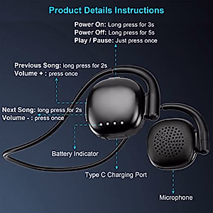 CHUYI Behind The Head Headphones, Bluetooth Wireless On-Ear Earphones, Foldable Lightweight Wireless Stereo Neckband Around Head Headset with Built-in Mic for Sports, 23Hrs Music Time (Black)