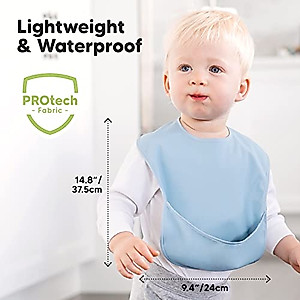 3-Pack Waterproof Baby Bibs for Eating - Lightweight Baby Bib with Food Catcher, Mess Proof Toddler Bibs, Waterproof Bibs for Baby Boys, Baby Girls, Feeding Bibs, Drool Bibs, Baby Food Bibs (Basics)