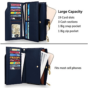 YALUXE Women's Leather Zipper Wallet RFID Blocking Multi Card Holder with Cellphone Pocket Large Capacity