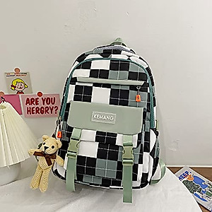 Dcepem Cute Kawaii Backpack with Accessories for Girls School Preppy Backpack Laptop Stuff Waterproof Over 6 Years Old Green