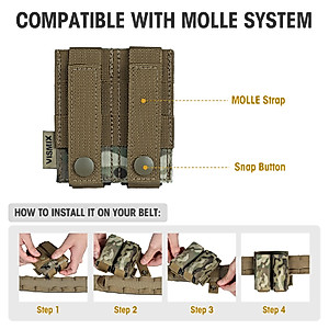 VISMIX Pistol Magazine Pouch, Double 9mm Mag Pouch with Quick Release Kydex Insert and MOLLE Compatible (Camo)