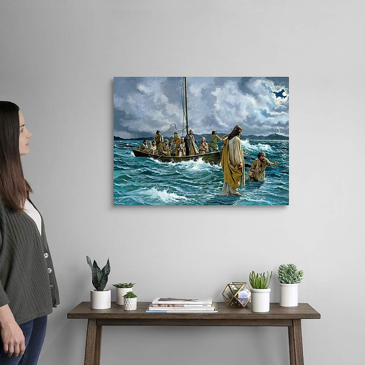 GREATBIGCANVAS Christ Walking on the Sea of Galilee Canvas Wall Art Print, Christian Home Decor Artwork, 30"x20"x1.5"