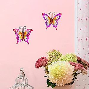 Metal Butterfly Wall Decor, Set of 6 Inspirational Wall Art, Indoor Outdoor Hanging Ornaments for Garden Yard Fence Bathroom Bedroom (6.5" Length)