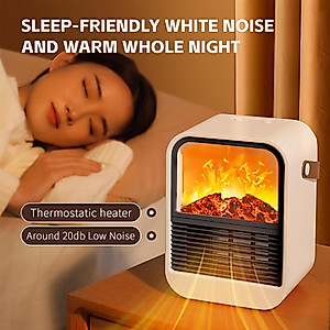 ZJFLNZYC Portable Mini Small Electric Fireplace Heater,Small Room Space Heaters for Indoor Use with 3D Flames,PTC Ceramic Heater, Desk Space Heater for Bedroom,Bathroom and Office Quiet Small(White)