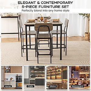 Giantex 5-Piece Dining Table Set W/Counter Height Table & 4 Bar Stools, Modern Kitchen Dining Set W/Footrest & Backrest, Space-Saving Dinette Set for Pub, Dining Room, Restaurant (Black Oak)