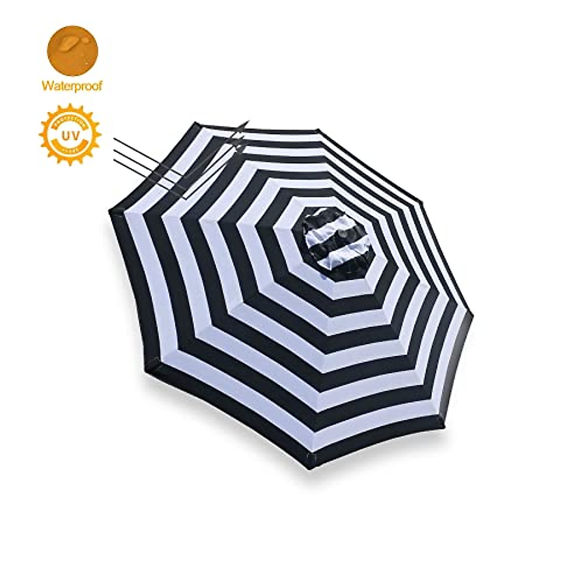Garden lucky 9ft Patio Umbrella Replacement Canopy Market Umbrella Top Outdoor Umbrella Canopy for 8 Ribs Umbrella Black and White