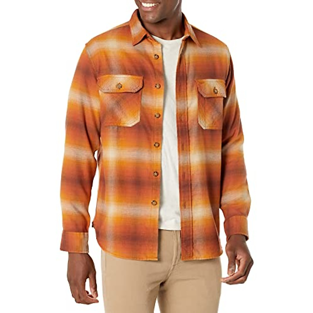 Pendleton Men's Long Sleeve Burnside Flannel Shirt, Rust/Brown Plaid, Medium