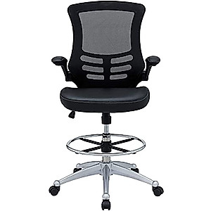 Modway Attainment Vinyl Drafting Chair - Drafting Stool With Flip-Up Arm in Black