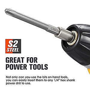 REXBETI 12 Piece Slotted Phillips Screwdriver Bit Set, 1/4 Inch Hex Shank S2 Steel Magnetic 3 Inch Long Drill Bits (Slotted Set)