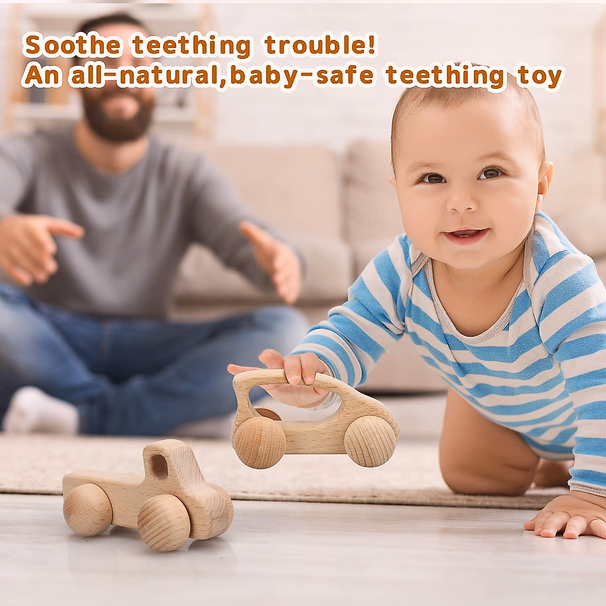 TOY Life Wooden Toys Cars, Montessori Toys for Babies 0-6-12 Months, Rattle Toy Cars for Toddlers 1-3, Christmas Wooden Baby Toys Gift 1 Year Old, Baby Boy Nursery Decor, 1 Year Old Boy Birthday Gift