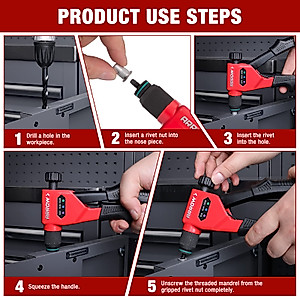 Arrow Rivet Nut Tool, 8" Rivet Nut Gun Kit Designed for Tight Space, Rivet Nut Setter with 3 Pcs Mandrels (8-32, 10-24, 1/4-20), 75 Pcs Rivnuts and 3 Pcs Drills, Sturdy Case Packed